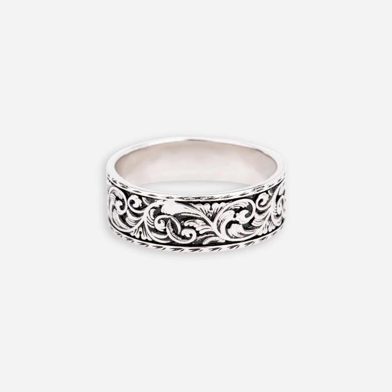 925 Sterling Silver Patterned Band Ring – Zincello